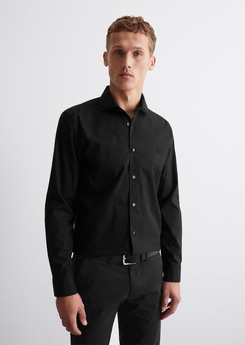 Shirt shaped made from stretch poplin - black | Business shirts | MARC ...