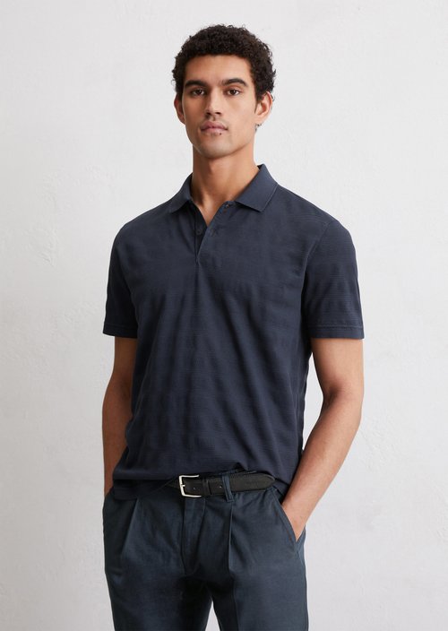 Polo shirt jersey regular with stripe structure - blue | | MARC O’POLO