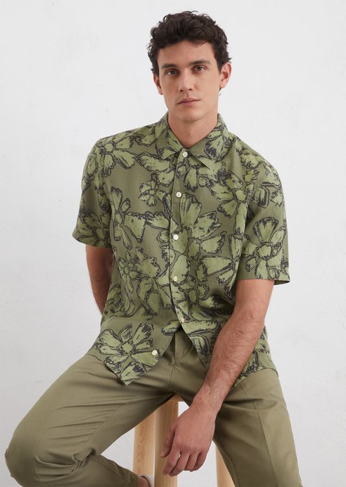 Regular shirt made from pure linen - green | Linen shirts | MARC O’POLO