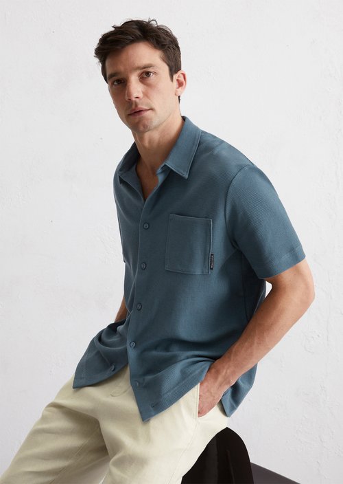 Camiseta DfC regular con fina estructura de gofre - azul | | MARC O’POLO