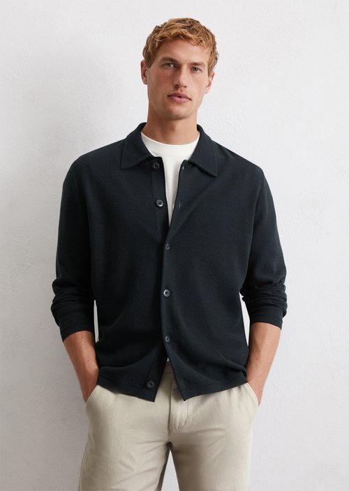 Regular knit overshirt with a fine piqué structure - blue | Cardigans ...