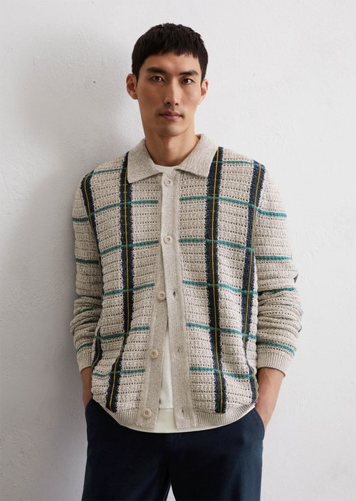 Regular knit overshirt made from an organic cotton-linen blend - beige ...