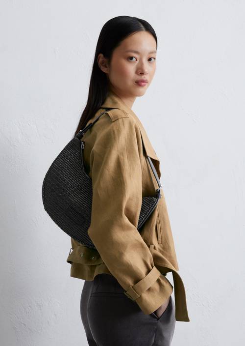 2in1 shoulder bag small in raffia bast look - black | Messenger bag ...