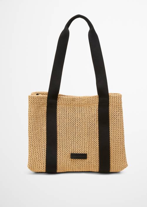 Shopper medium in crochet raffia bast look - black | Beach bags | MARC ...