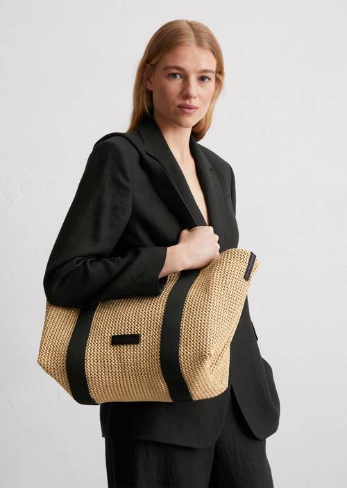 Shopper medium in crochet raffia bast look - black | Beach bags | MARC ...