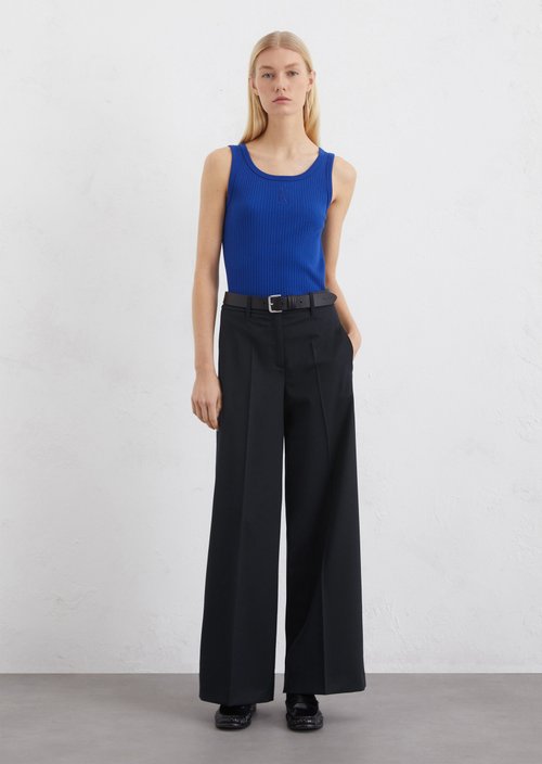 Pantalones de traje anchos mezcla de poliéster y lana virgen - azul ...