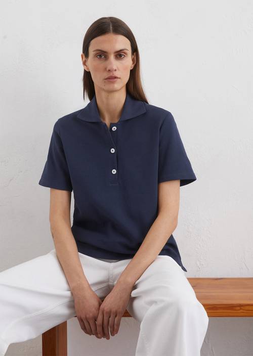 Regular polo shirt with honeycomb structure - blue | Polos | MARC O’POLO