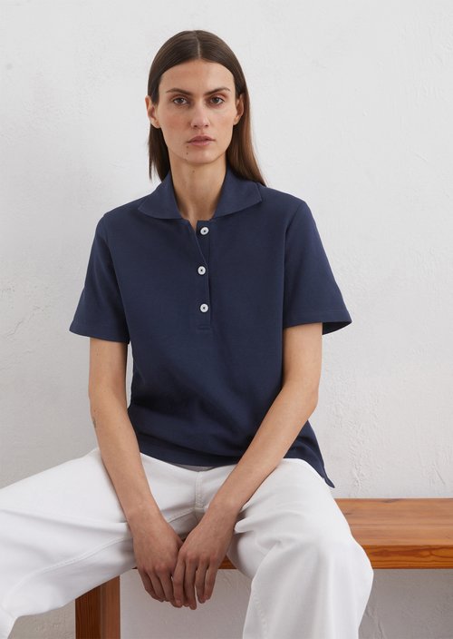 Regular polo shirt with honeycomb structure - blue | Polos | MARC O’POLO
