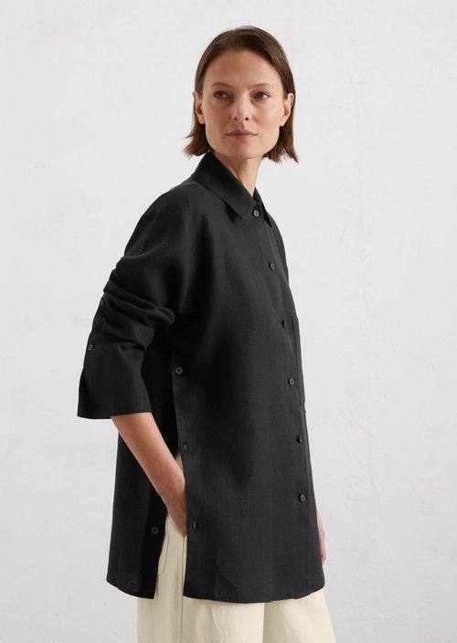 Long relaxed linen blouse made of light quality - black | Linen blouses ...