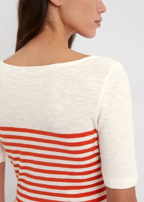 T-shirt rayé régulier en Organic Cotton Slub Jersey - rouge | Manches ...