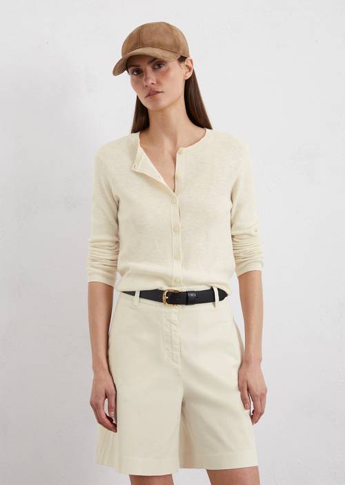 Fine knit cardigan slim made from cotton-linen slub yarn - white | Fine ...