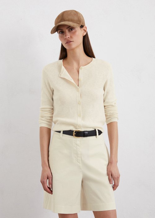 Chaqueta de punto fino slim de hilo de algodón y lino flameado - blanco ...