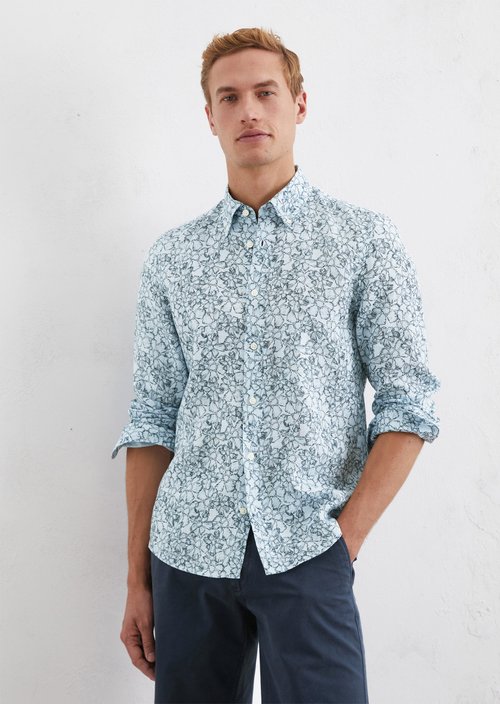 Chemise à col boutonné shaped en pur lin - bleu | Chemises à imprimé ...