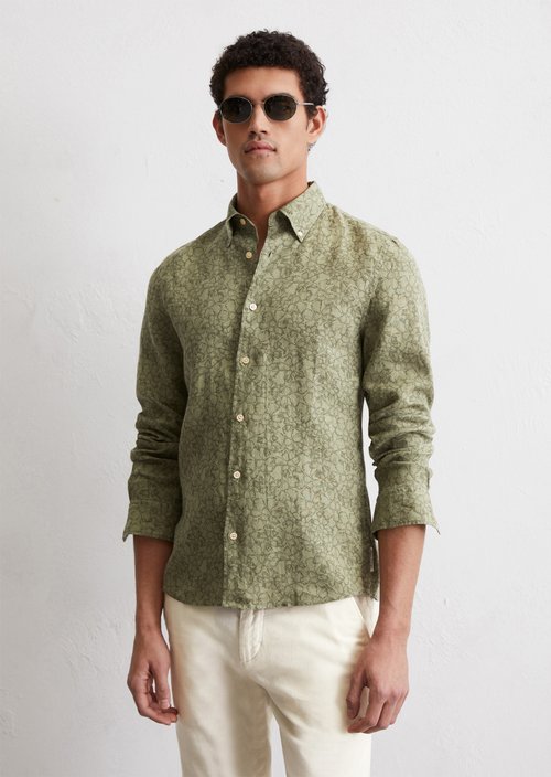 Button-down shirt shaped made from pure linen - green | Print shirts ...