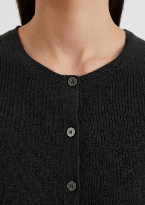 Fine knit cardigan slim made from cotton-linen slub yarn - black | Fine ...