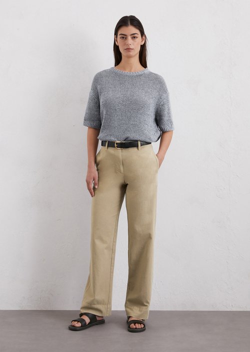 Pantalone largo modello Lande lungo in misto cotone e lino - beige ...