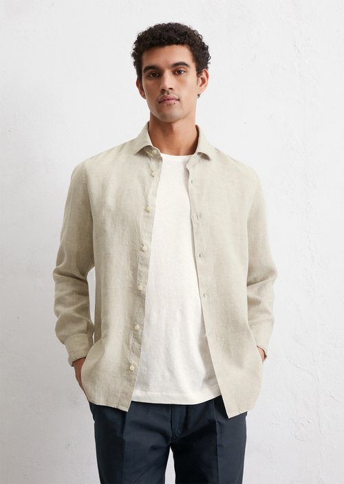 Chemise shaped en pur lin - marron | Chemises à manches longues | MARC ...
