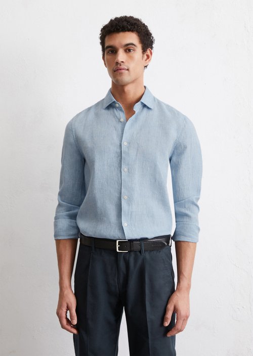 Chemise shaped en pur lin - bleu | Chemises à manches longues | MARC O’POLO