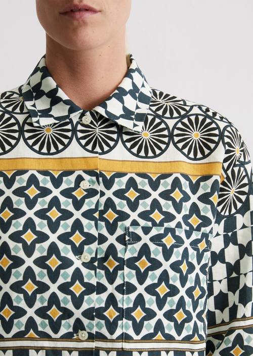 Print linen blouse regular made of light quality - white | Linen ...