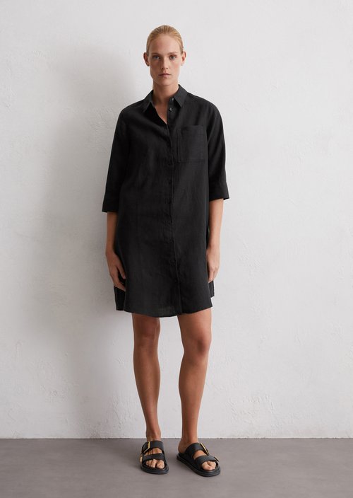 Robe chemisier relaxed en pur lin - noir | Mini-robes | MARC O’POLO