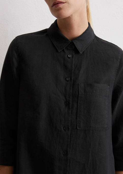 Robe chemisier relaxed en pur lin - noir | Mini-robes | MARC O’POLO