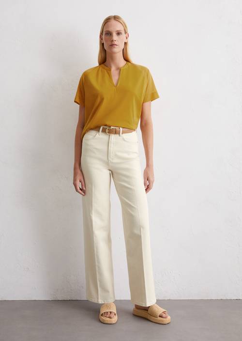 Blusenshirt relaxed aus Material-Mix - gelb | Stehkragen | MARC O’POLO
