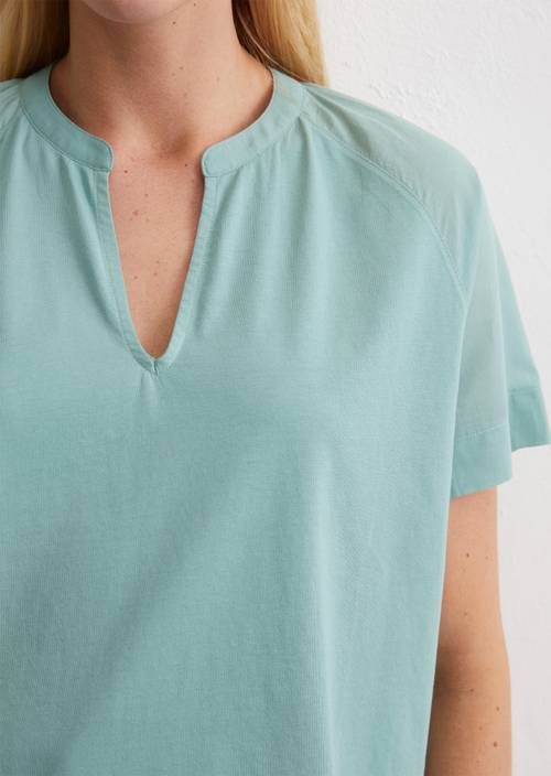 Blusenshirt relaxed aus Material-Mix - grün | Stehkragen | MARC O’POLO