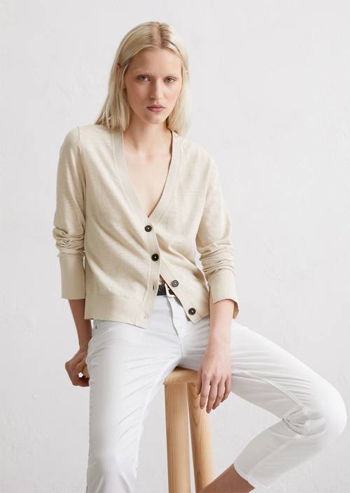 Fine knit cardigan slim made from cotton-linen slub yarn - beige | Fine ...