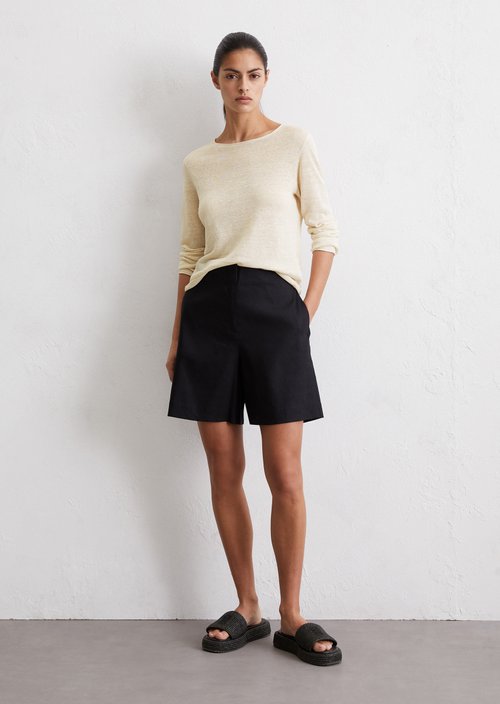 Pull en maille fine slim en pur lin - beige | Pulls à col rond | MARC O ...