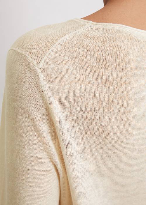 Pull en maille fine slim en pur lin - beige | Pulls à col rond | MARC O ...