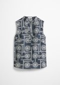 Sleeveless print blouse flared made from lightweight cotton voile ...