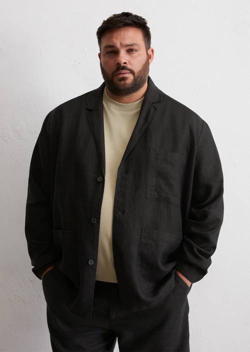 Overshirt in blazer style made from pure linen - black | Linen | MARC O ...