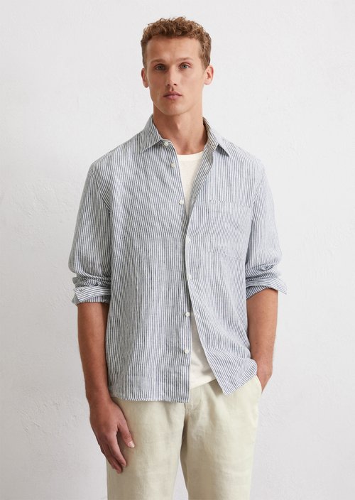 Chemise regular en pur lin - bleu | Chemises à manches longues | MARC O ...