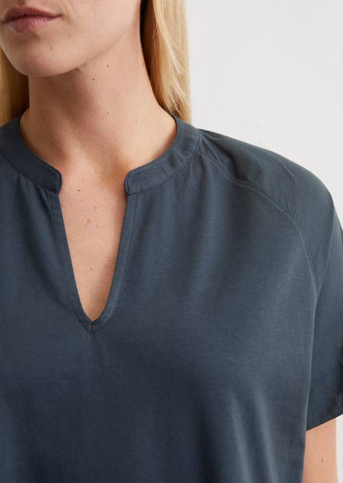 Blusenshirt relaxed aus Material-Mix - blau | Stehkragen | MARC O’POLO