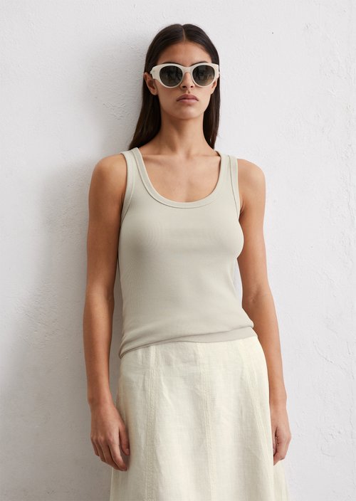 Regular tank top made from stretchy ribbed jersey - beige | Tops | MARC ...