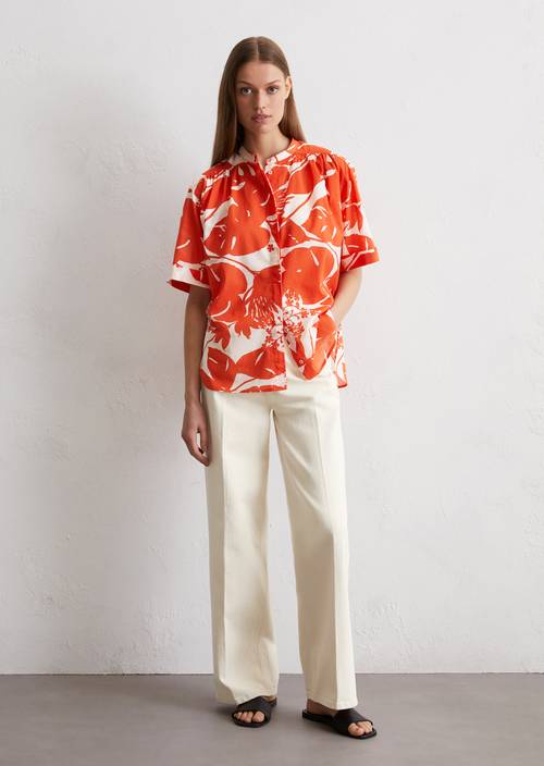 Regular short-sleeved blouse made from silky-touch voile - multicolor ...