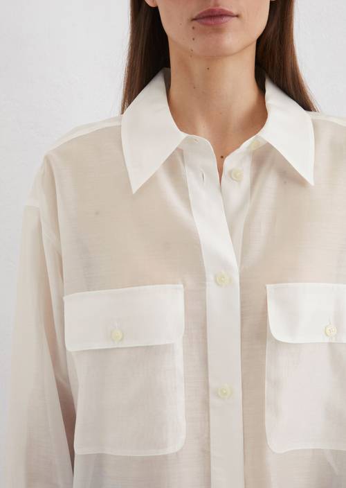 Bluse oversized aus TENCEL™ Lyocell-Mix - weiss | Langarm | MARC O’POLO