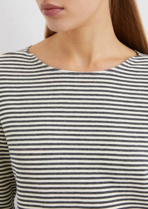 T-shirt long rayé relaxed en jersey interlock - bleu | Manches longues ...