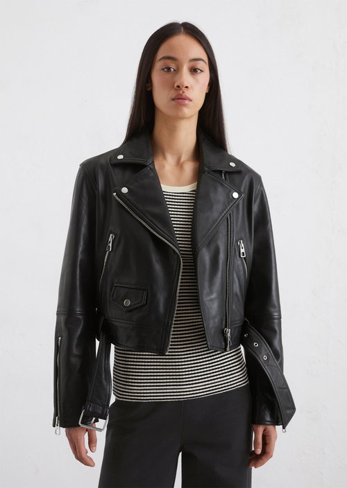 Biker leather jacket regular cropped made from soft lambskin leather ...