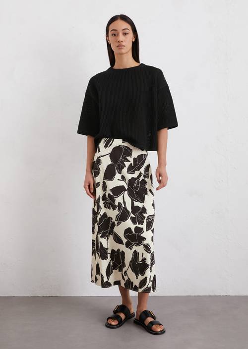 Flared print satin skirt made from viscose stretch - multicolor | Midi ...