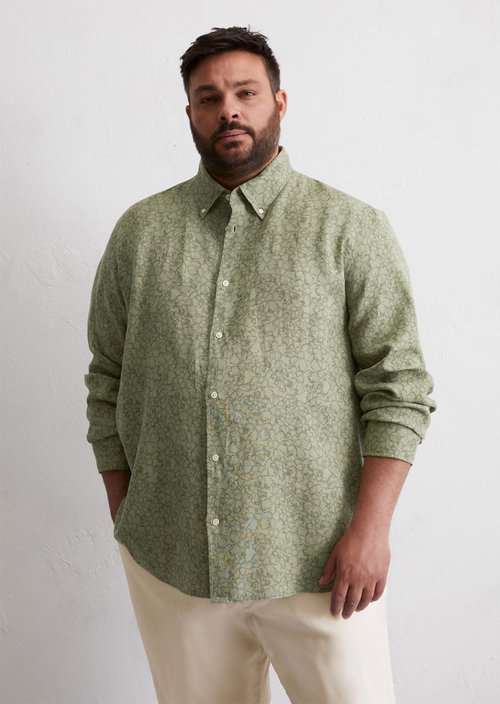 Chemise à col boutonné shaped en pur lin - verde | Chemises à imprimé ...