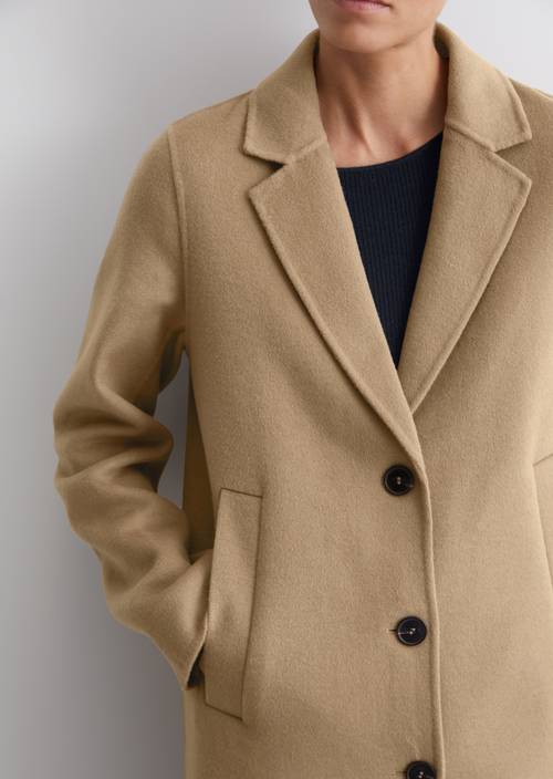 Regular single-breasted coat made from a double-face wool blend - beige ...