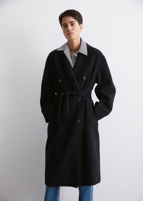 Relaxed double-breasted coat made from a double-face wool blend - blue ...