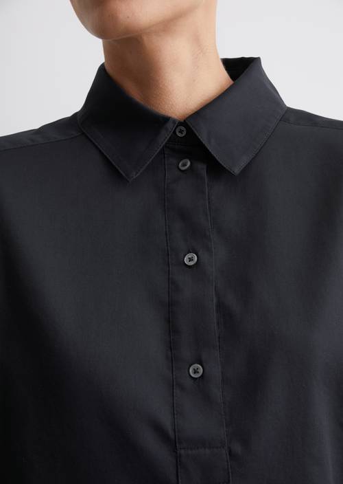 Relaxed blouse made from cotton satin - blue | Long-sleeve blouses ...