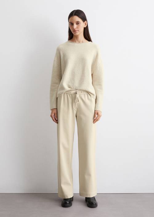 Travelpants breed gemaakt van compacte jersey keperstof - beige ...