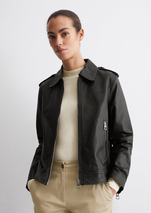 Leather jacket regular made from soft lambskin leather - black ...