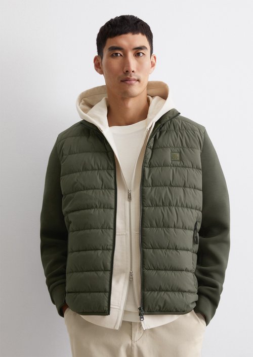 Quilted jacket regular with soft scuba sleeves - green | Quilted ...
