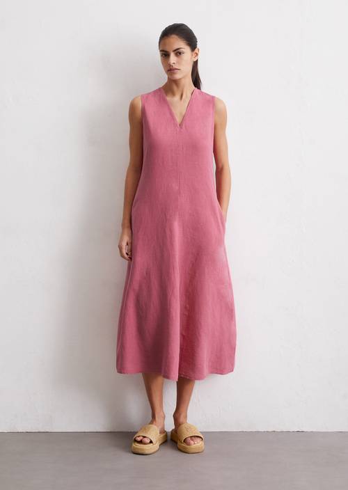 Sleeveless linen dress shaped A-line cut - rose | Midi dresses | MARC O ...