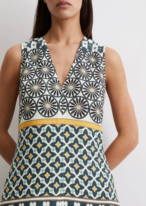 Linen dress flared with print pattern - white | Festive dresses | MARC ...