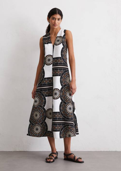 Linen dress flared with print pattern - multicolor | Festive dresses ...